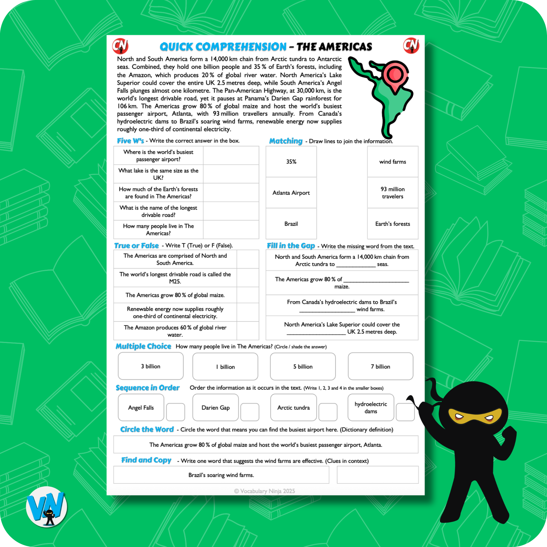 Quick Comprehension Topic Bundle – Y5 Continents – Vocabulary Ninja