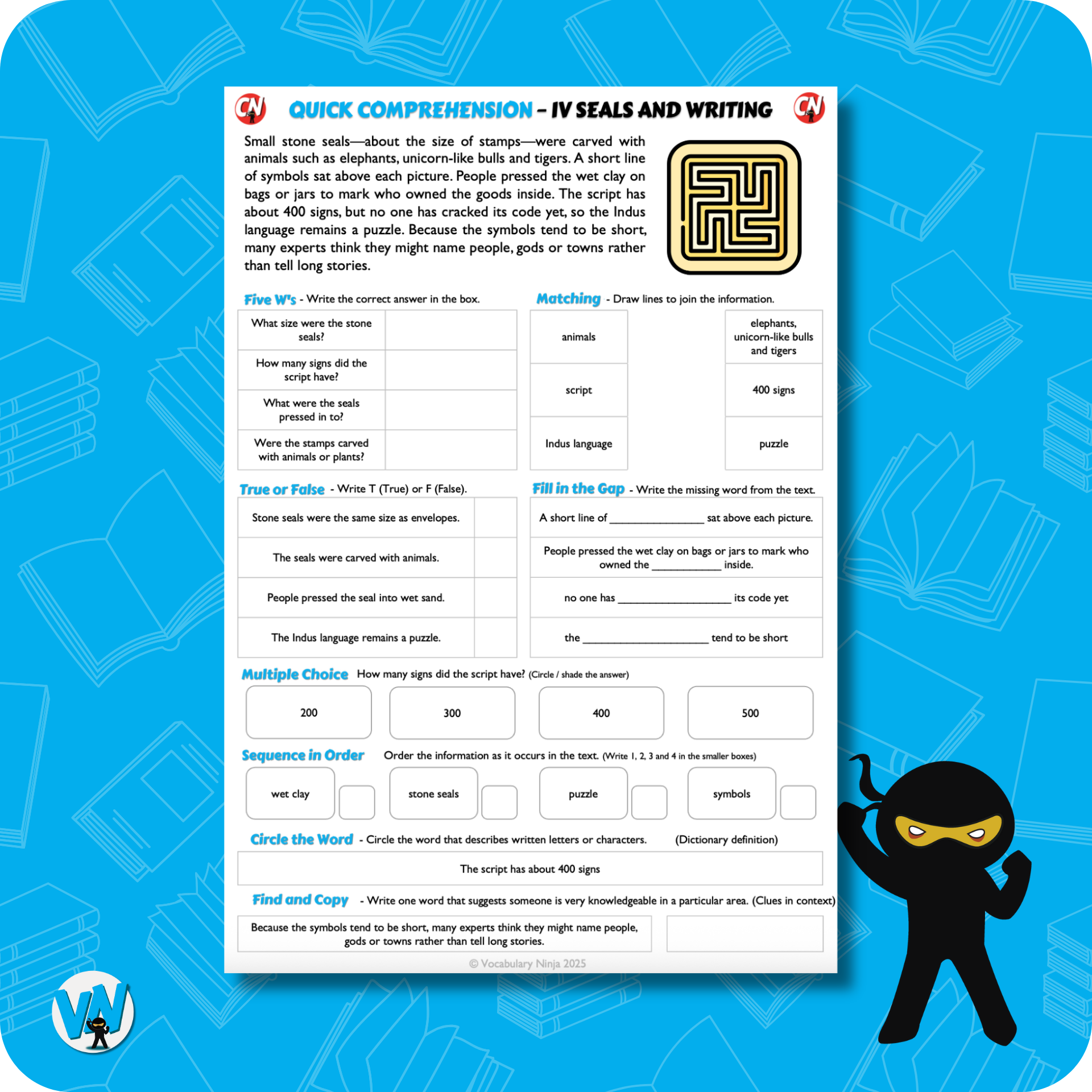 Quick Comprehension Topic Bundle – Y3 Indus Valley – Vocabulary Ninja